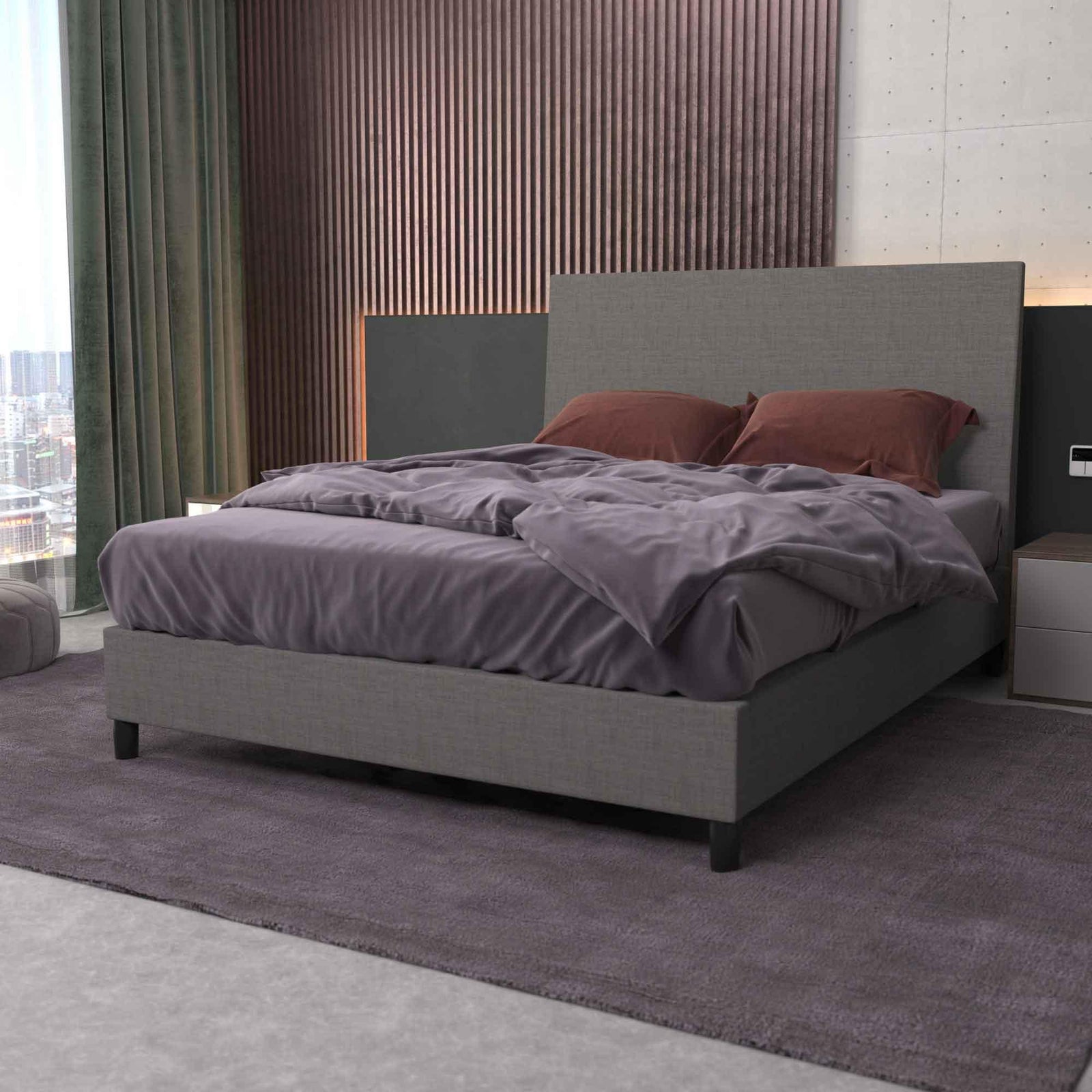 Bedhead & Bed Base Bundle (Upholstered Portabase - Light Grey)